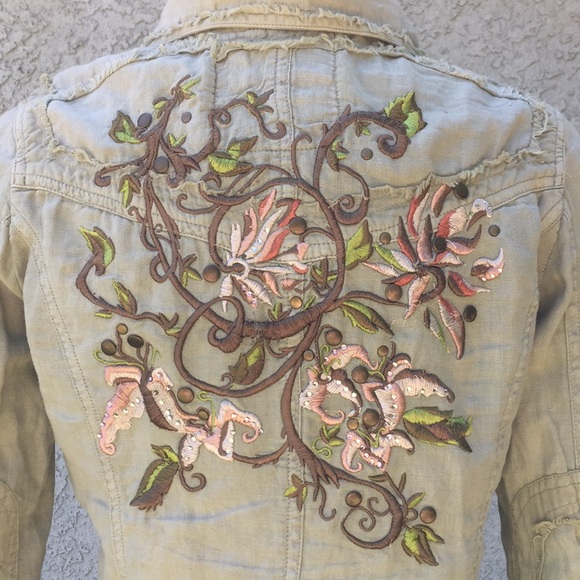Sugarlips | Jackets & Coats | Sugar Lips Green Linen Floral Embroidered ...